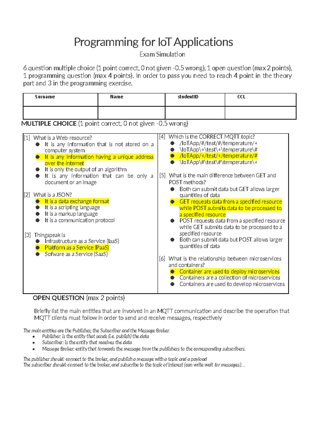 Programming for IoT Applications Exam Simulation (34048072) - Studocu