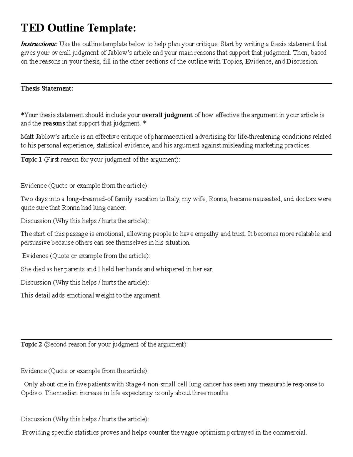 TED Outline Template: Critique of Pharmaceutical Advertising - Studocu