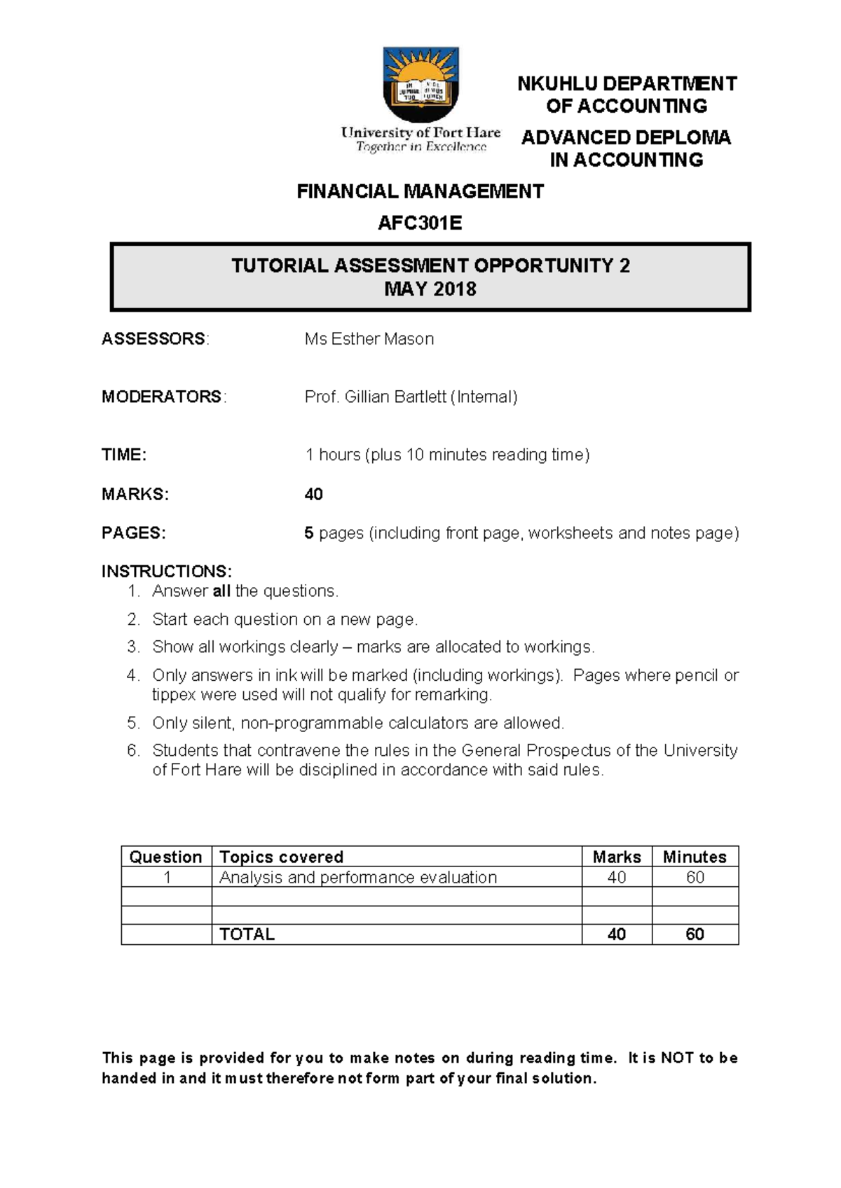 AFC301E Financial Management Tutorial Assessment 2 - Analysis ...
