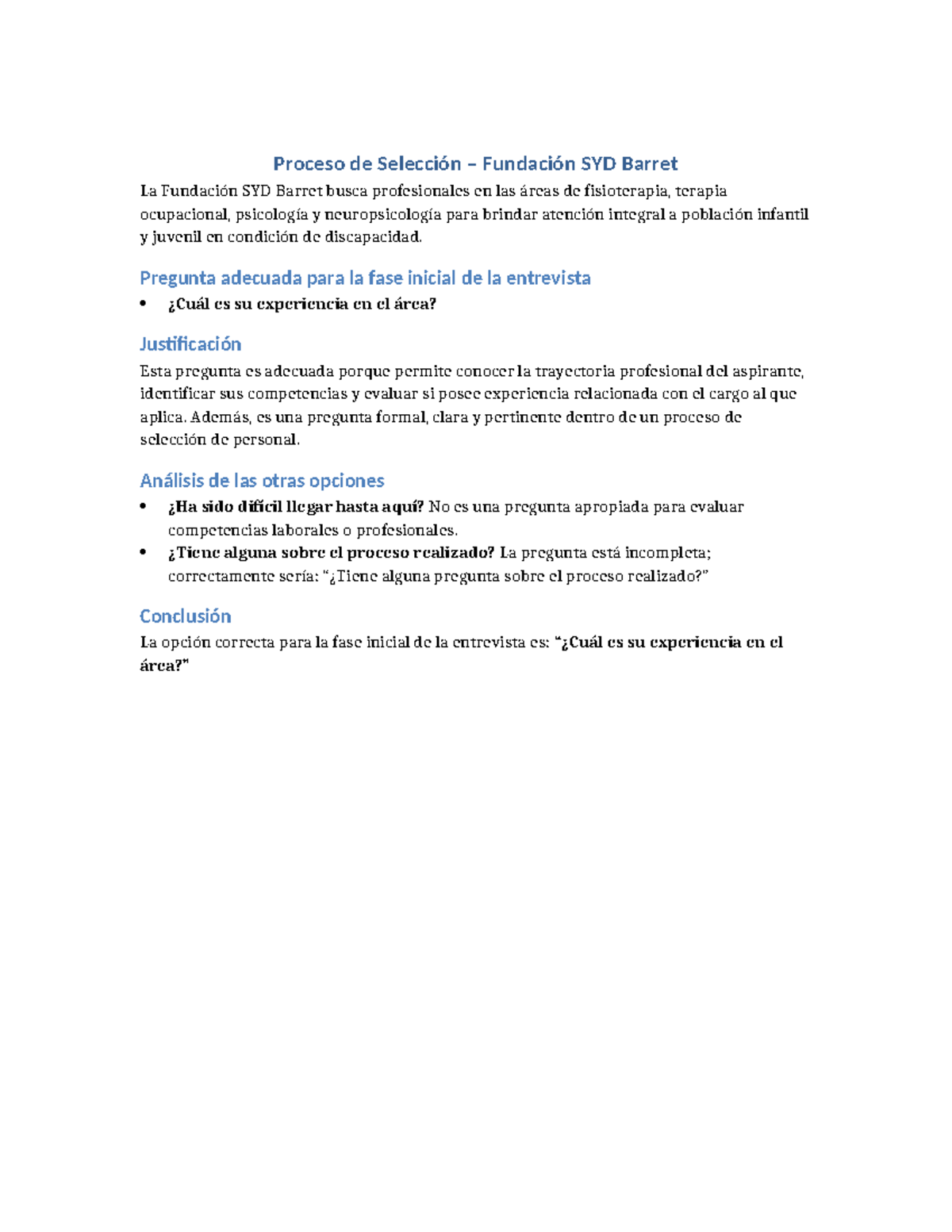 Proceso de Selección en Fundación SYD Barret: Entrevista y Evaluación ...