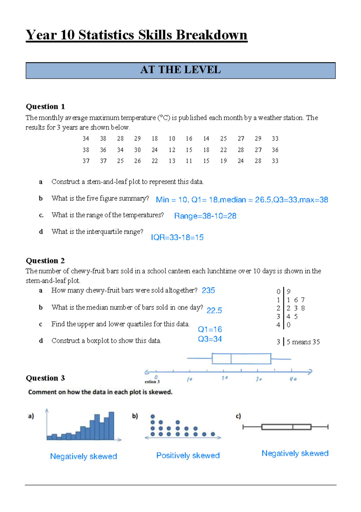 10M Revision Statistics Solutions for Year 10 Skills - Studocu