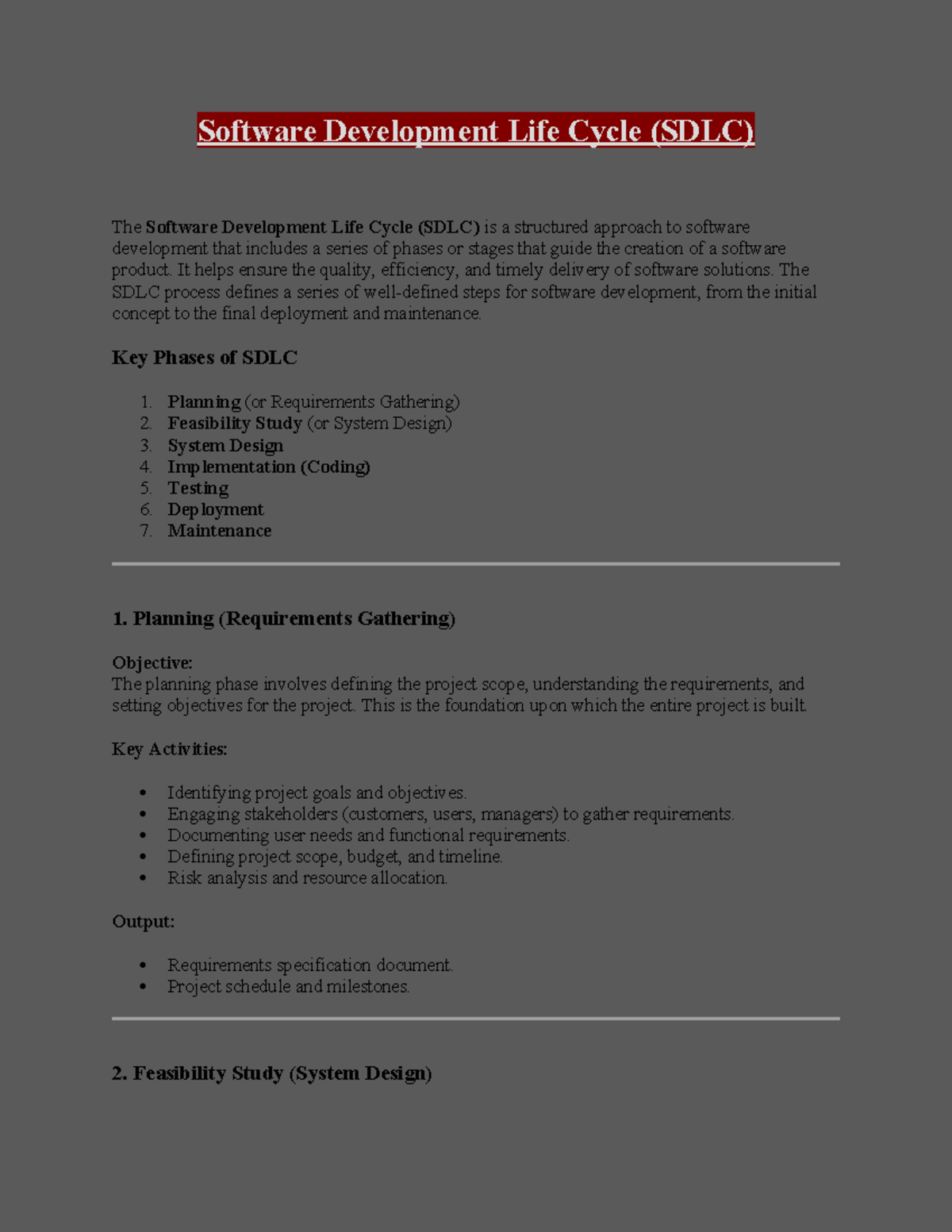 SDLC Overview: Key Phases and Models in Software Development - Studocu