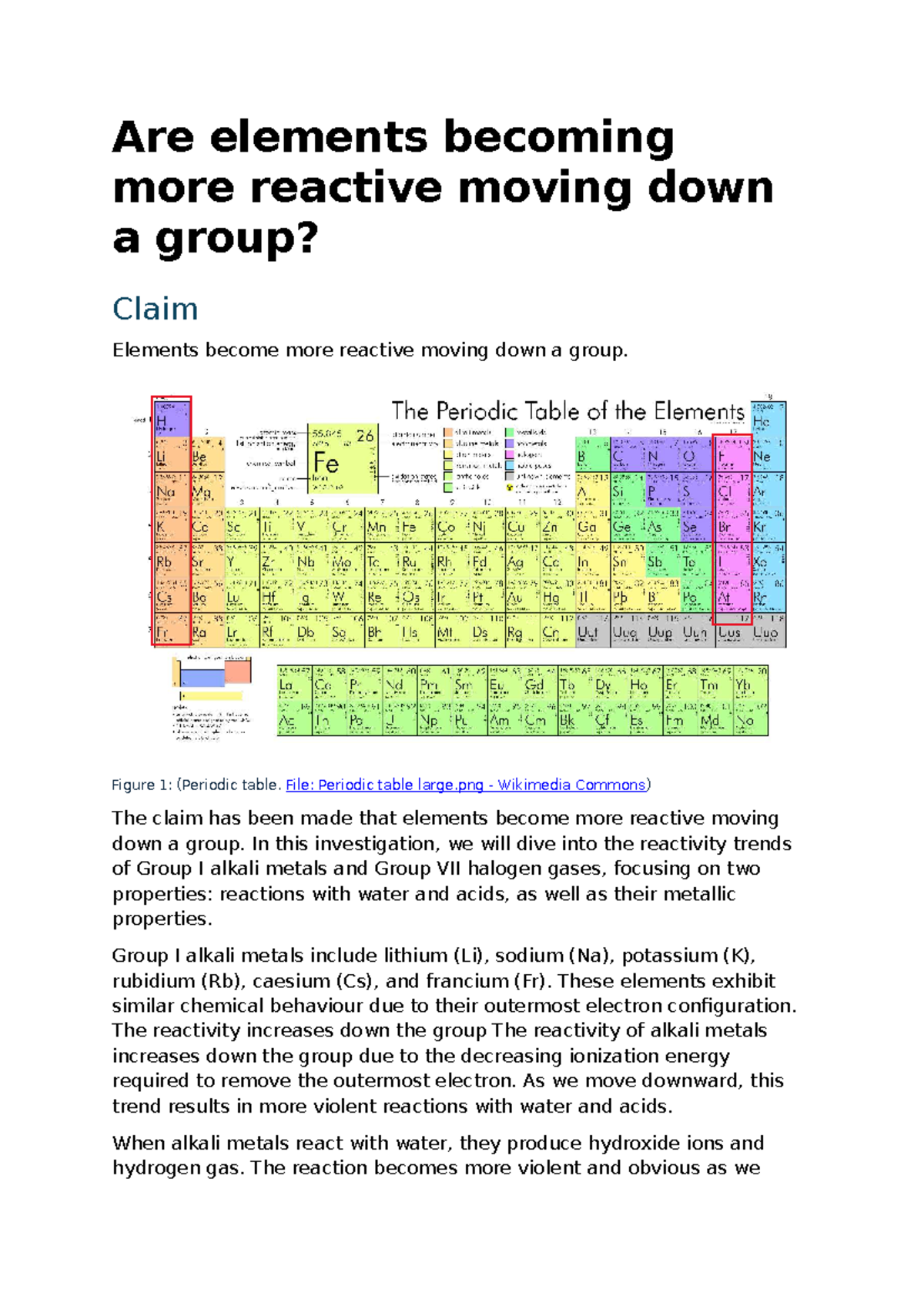 Chemistry Research Investigation: Reactivity Trends in Group I & VII ...