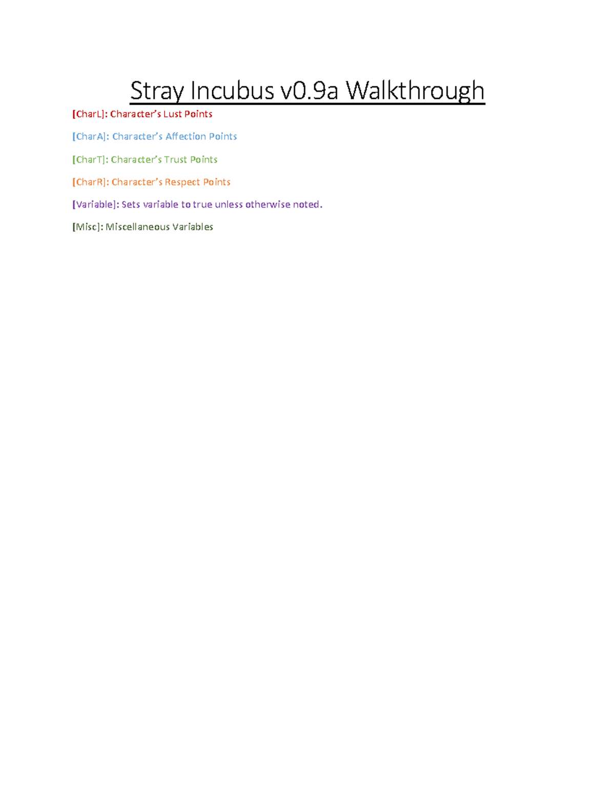 Stray Incubus v0.9 Walkthrough Guide and Choices Analysis - Studocu