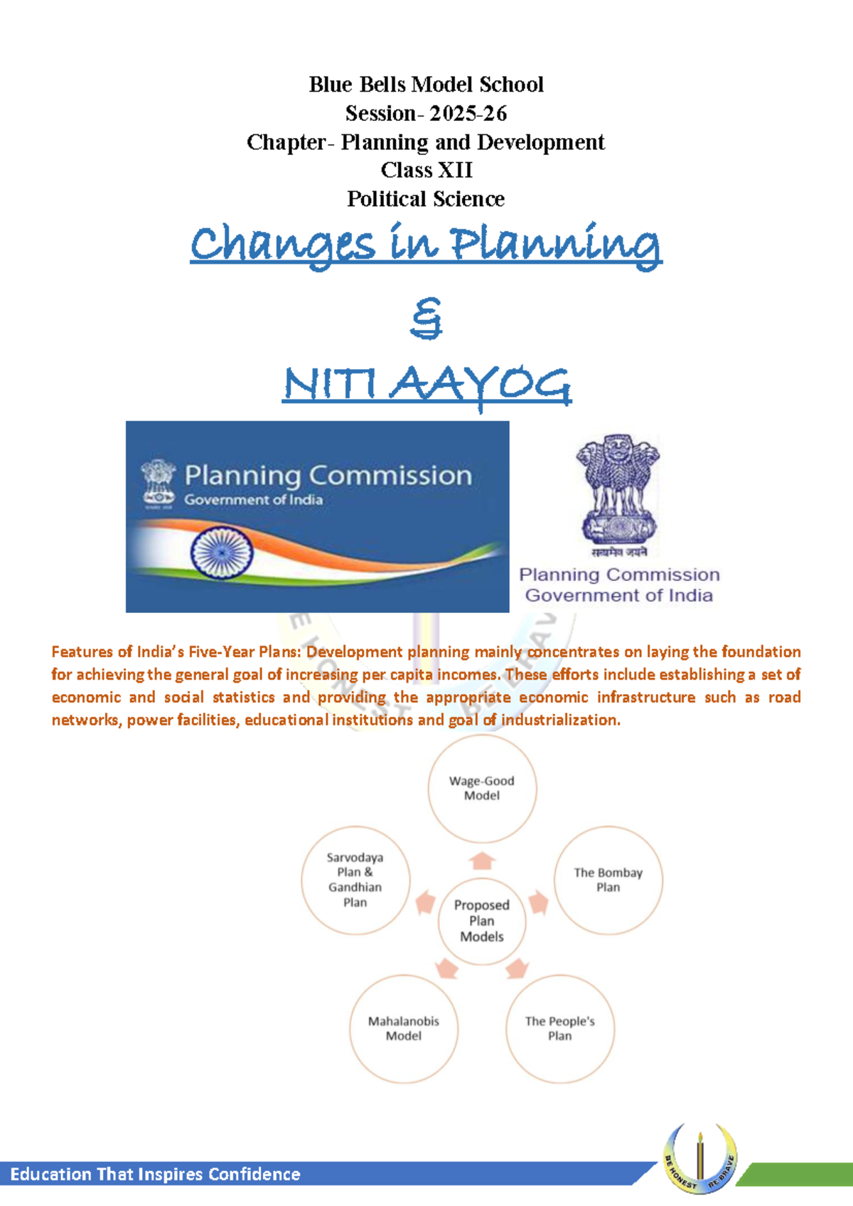 Class XII Political Science: Changes in Planning & NITI AAYOG - Studocu