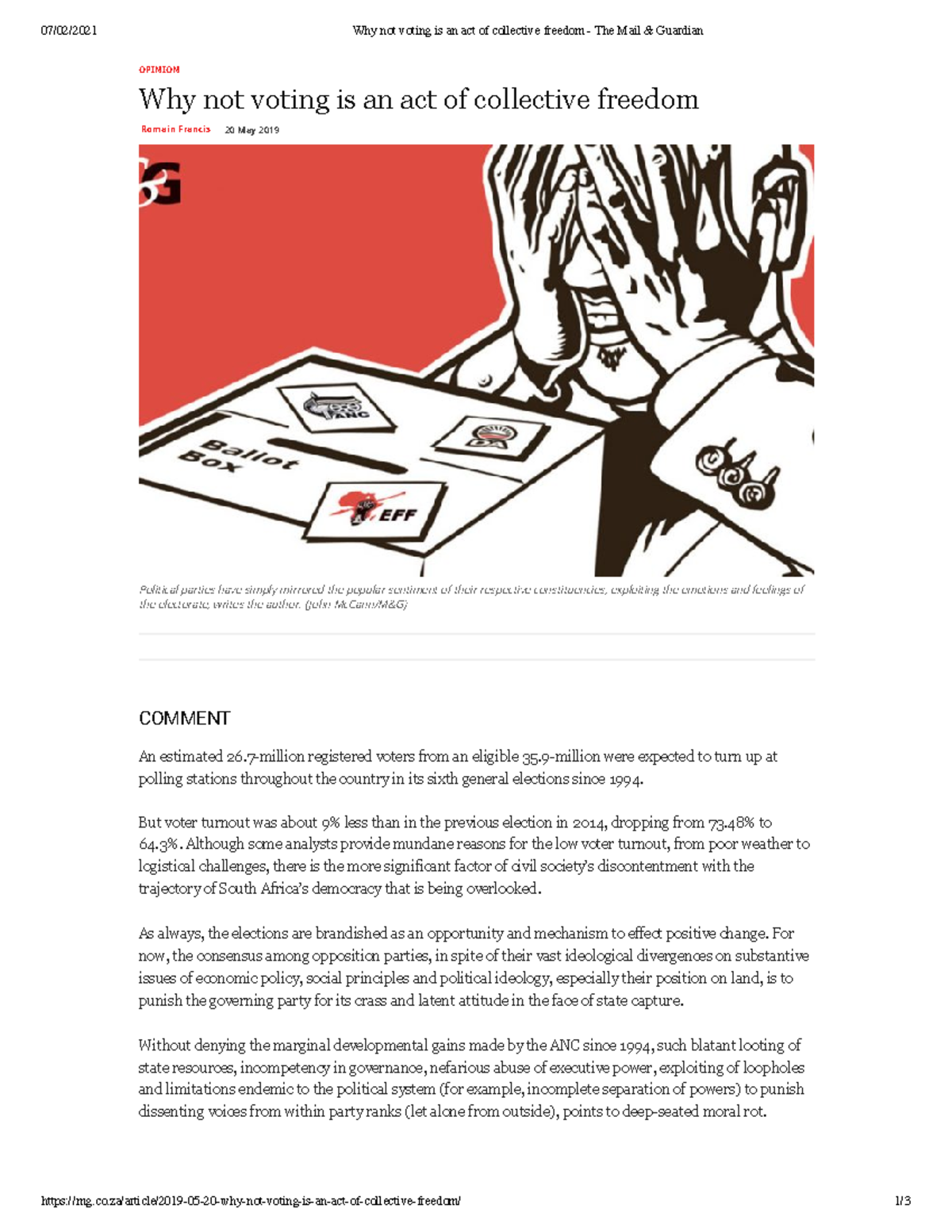 Why Not Voting Represents Collective Freedom: Analysis & Insights - Studocu