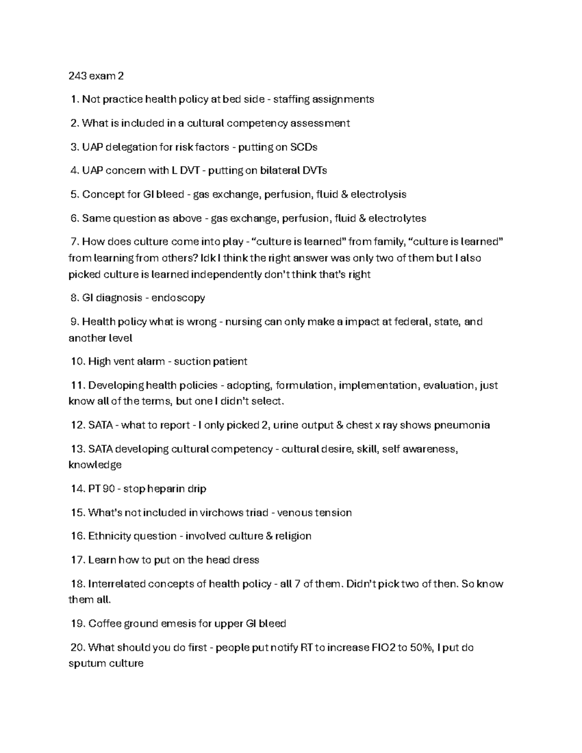 NURS 243 Exam 2 Review Notes - Studocu