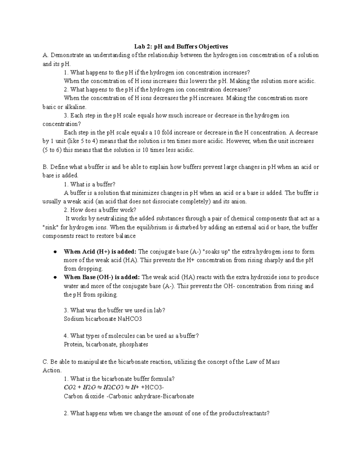 Lab 2: pH and Buffers - Understanding Acid-Base Chemistry - Studocu