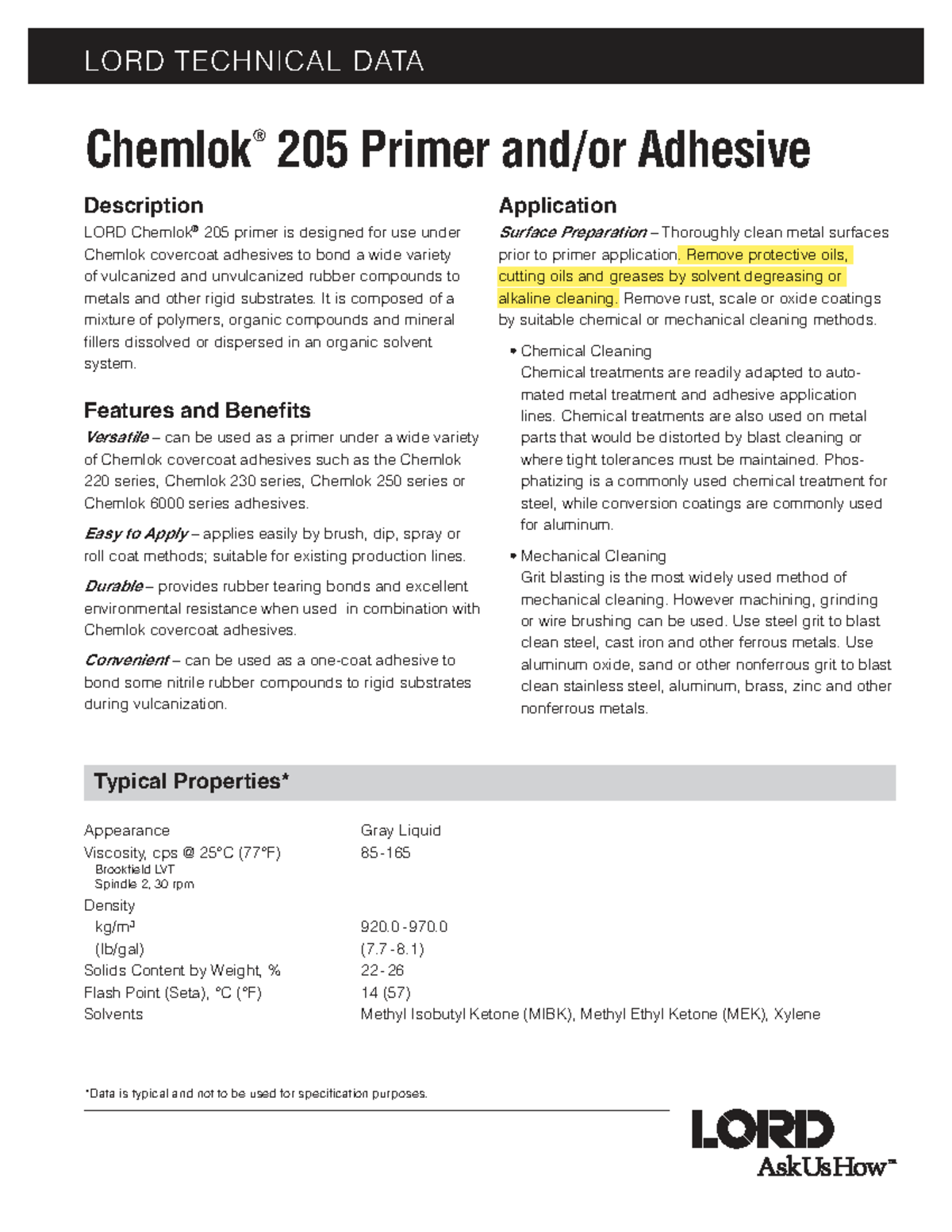 Chemlok 205 Primer Adhesive Technical Data and Application Guide - Studocu