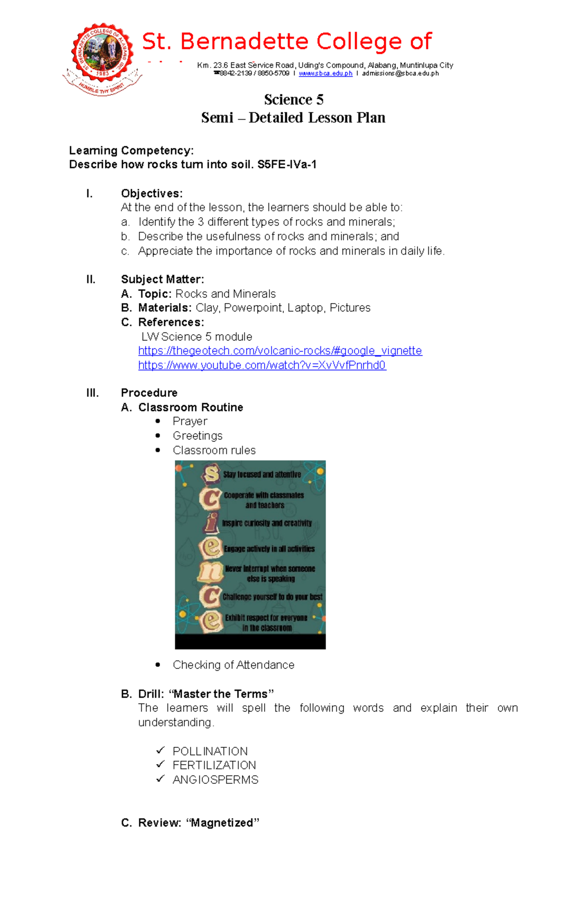 Science 5 Q4 Lesson 1: Exploring Rocks and Minerals - Studocu