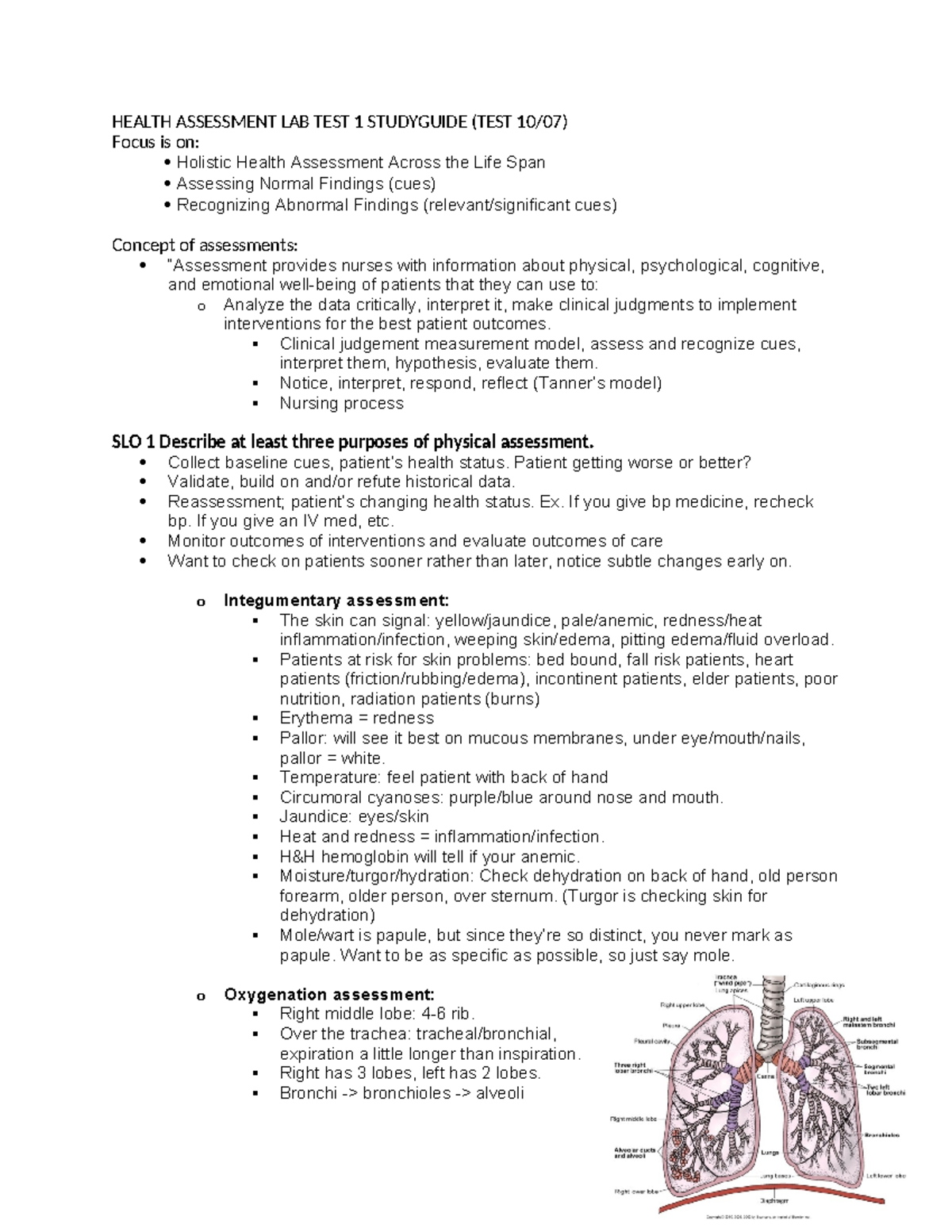 Health Assessment Lab Exam 1 Study Guide: Key Concepts & Cues - Studocu