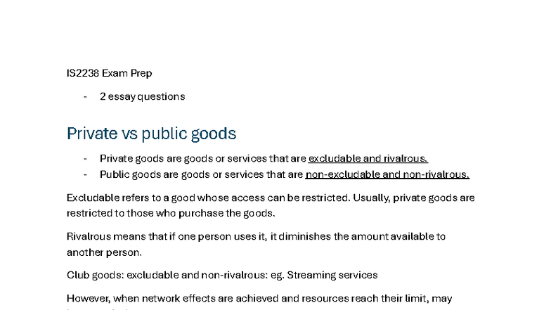 IS2238 Exam Prep AY2526S1: Private vs Public Goods & AI Concepts - Studocu