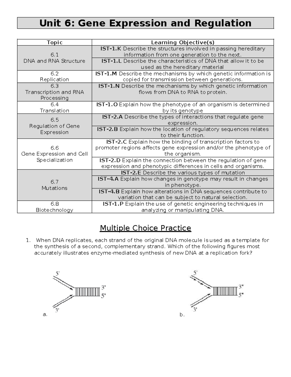 Unit 6: Gene Expression and Regulation MC Practice Test - Studocu