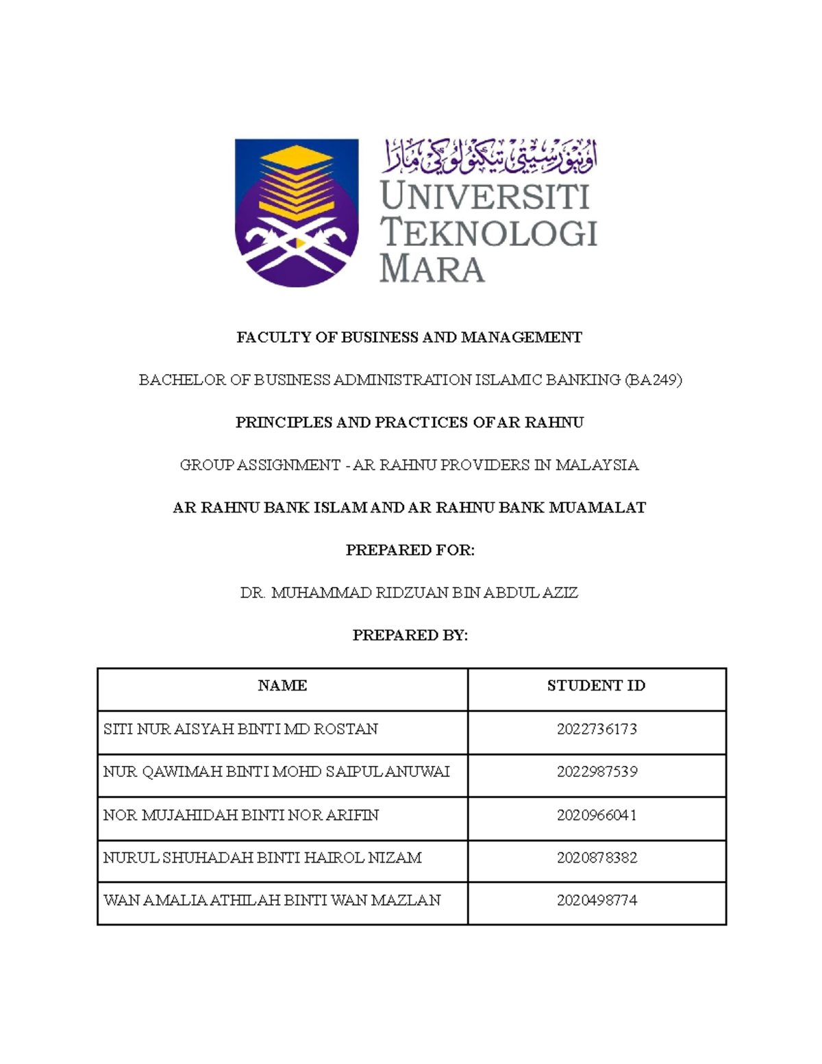 ISB 511 Group 8 Assignment 1 - FACULTY OF BUSINESS AND MANAGEMENT ...