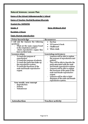 [Solved] LO GRADE 7 TERM 3 LESSON PLAN - Teaching practical 1 (Tps2601 ...