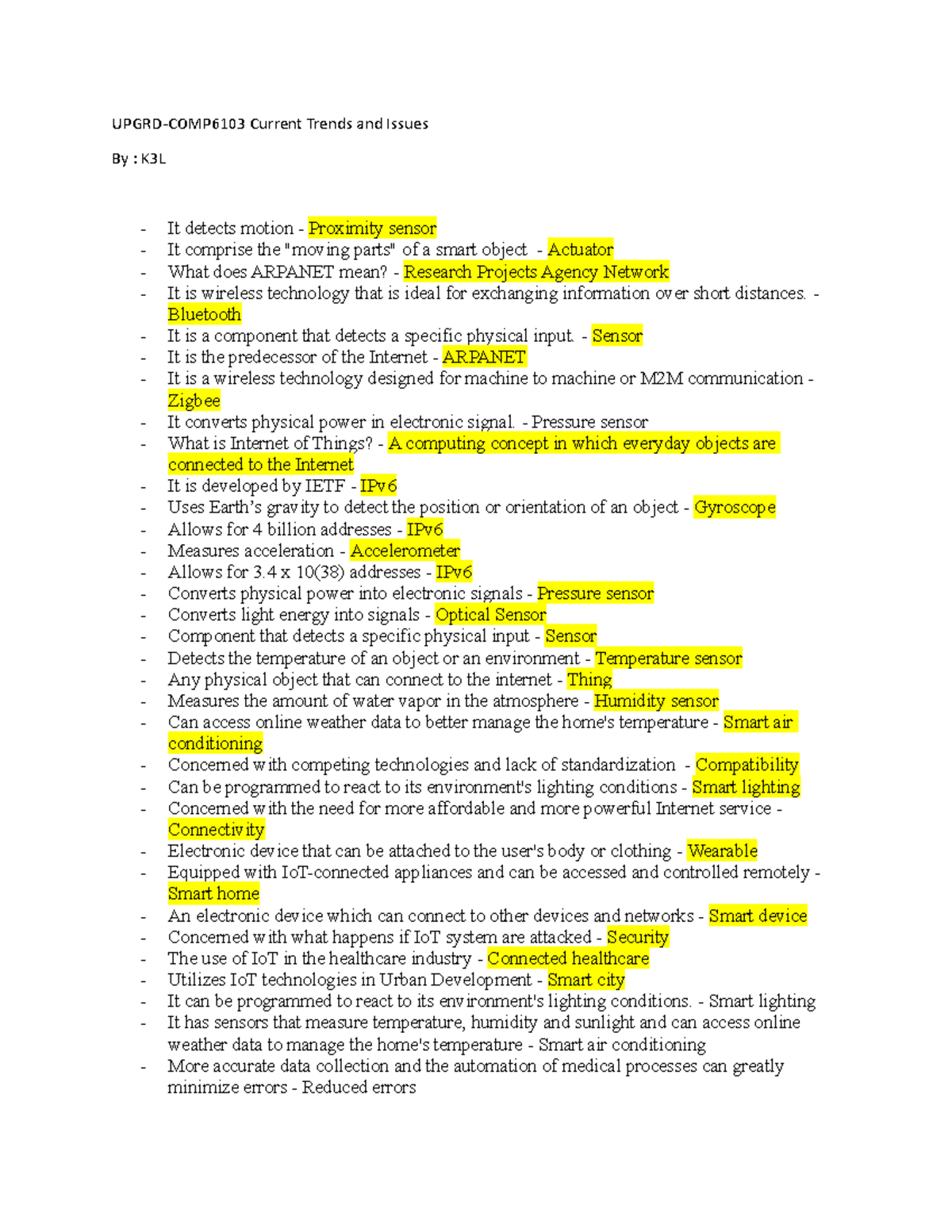 6103 Current Trends and Issues in Technology and IoT - Studocu