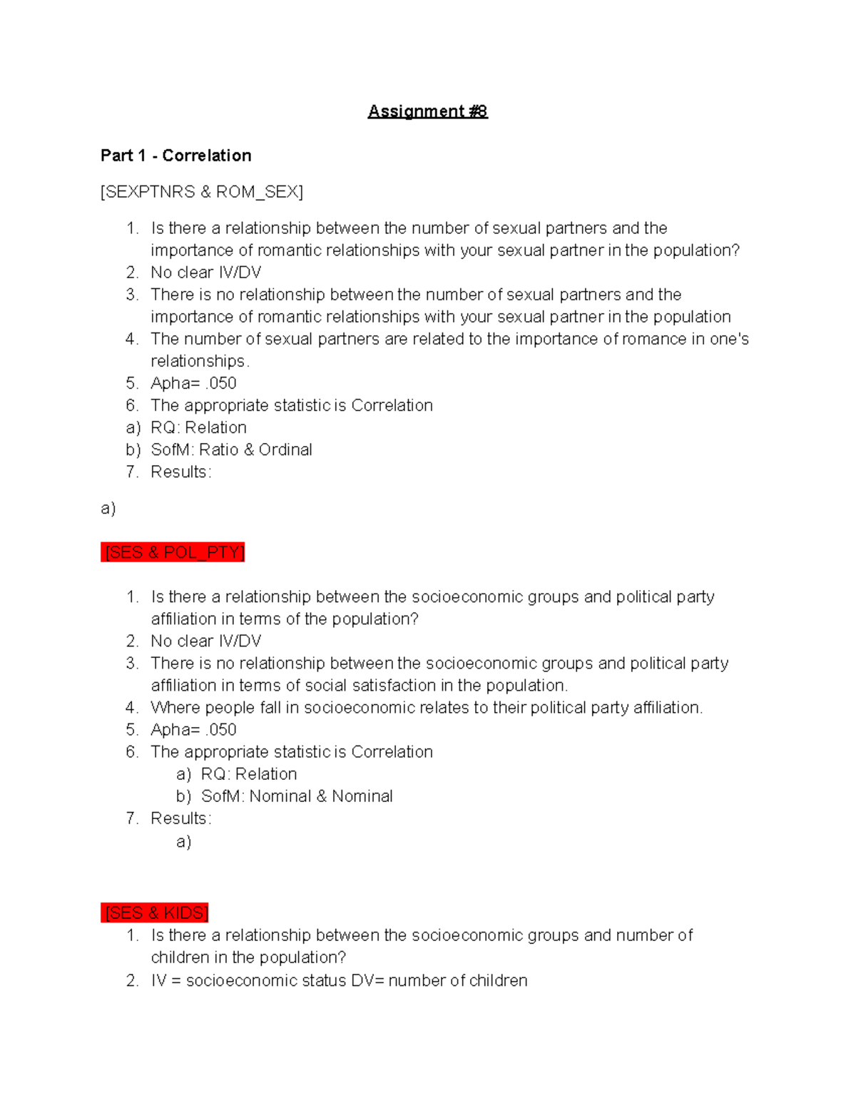 Assignment #8 - Statistics Write-Up on Correlation & Tests - Studocu
