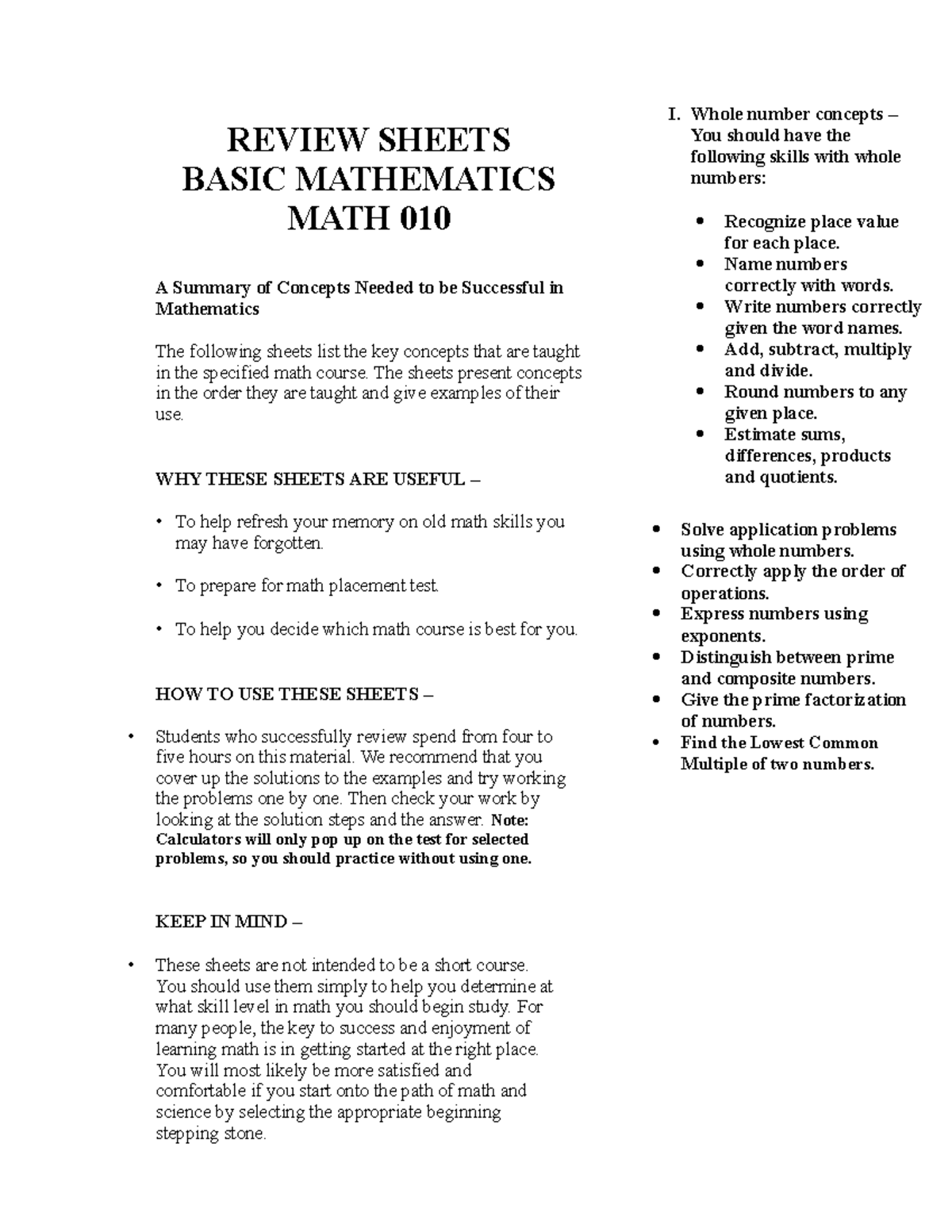 MATH 010 Basic Math Reviewer for Civil Service Exam Preparation - Studocu