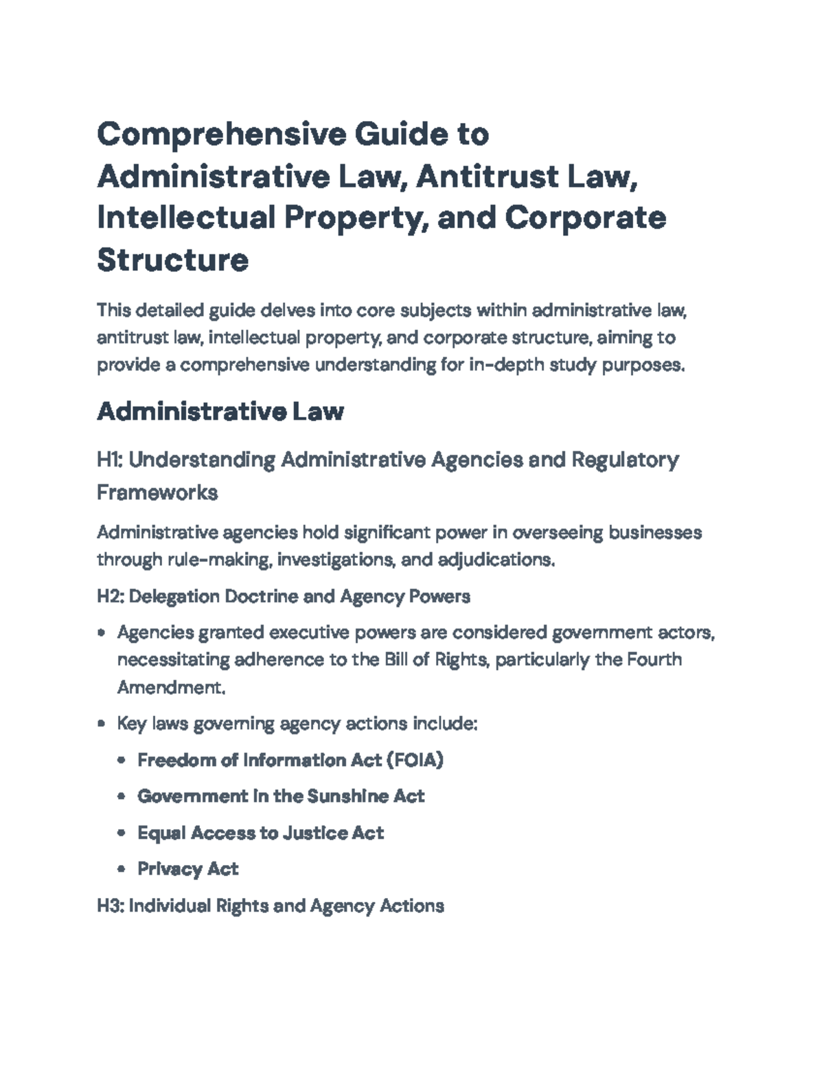Comprehensive Guide to Admin Law, Antitrust, IP, and Corp Structure ...