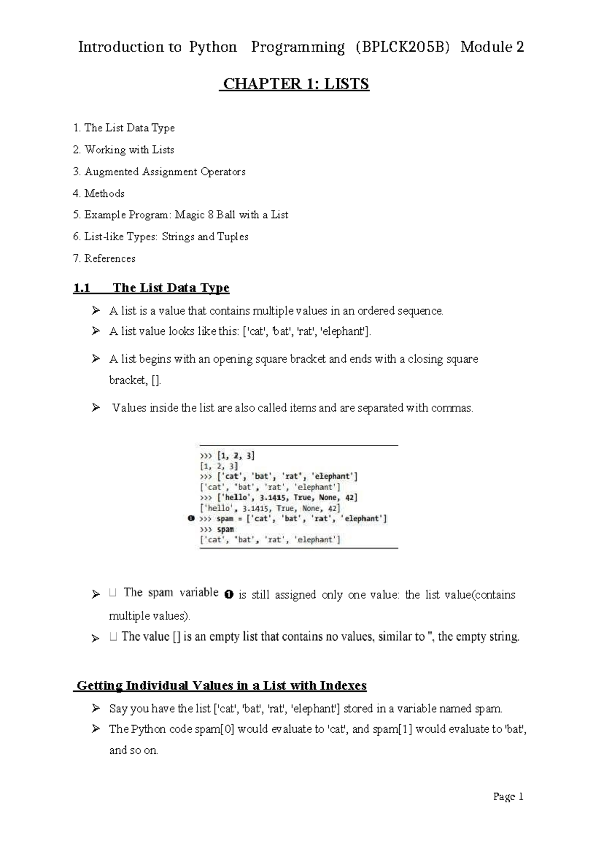 Module 2 Py word - CHAPTER 1: LISTS 1. The List Data Type 2. Working ...