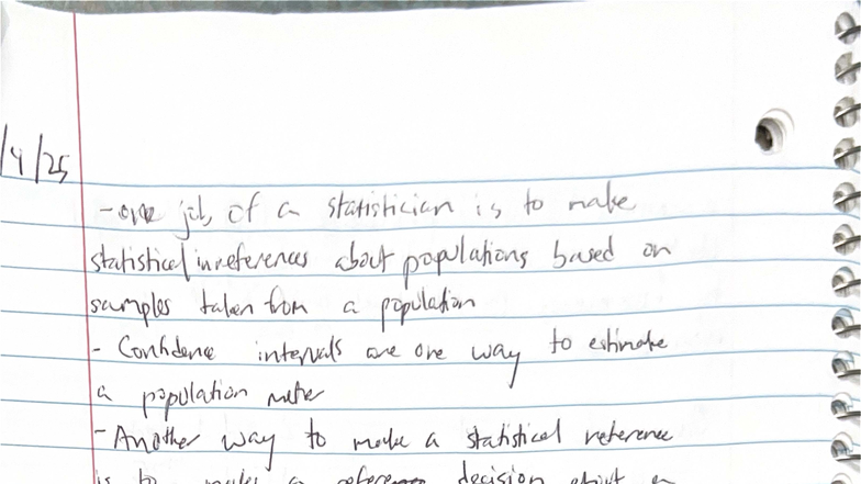 Class Notes #4: Statistical Inferences & Hypothesis Testing - Studocu