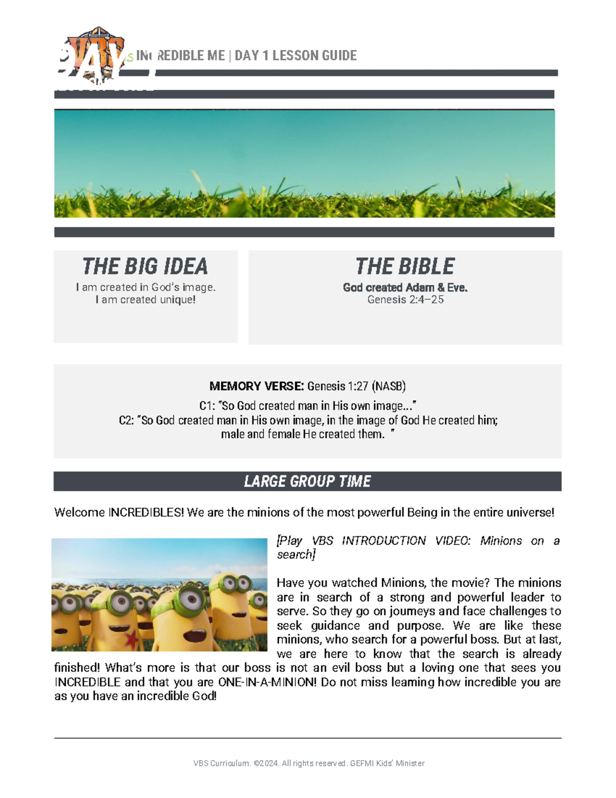 Lesson 1: Understanding Our Uniqueness in God's Image - VBS 2023 - Studocu