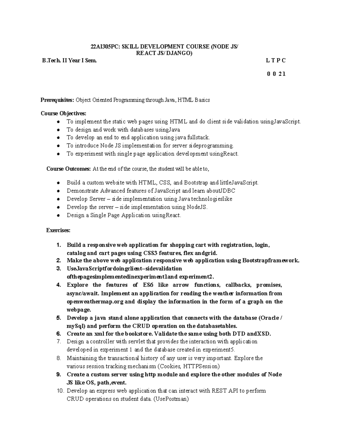 NODE JS (22AI305PC): Skill Development Course Manual with Exercises ...