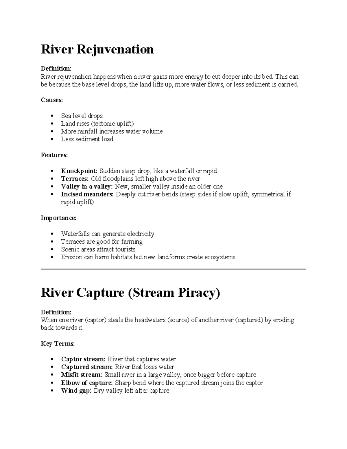 Grade 12 Geography Term 2 Notes: River Rejuvenation & Urbanization ...