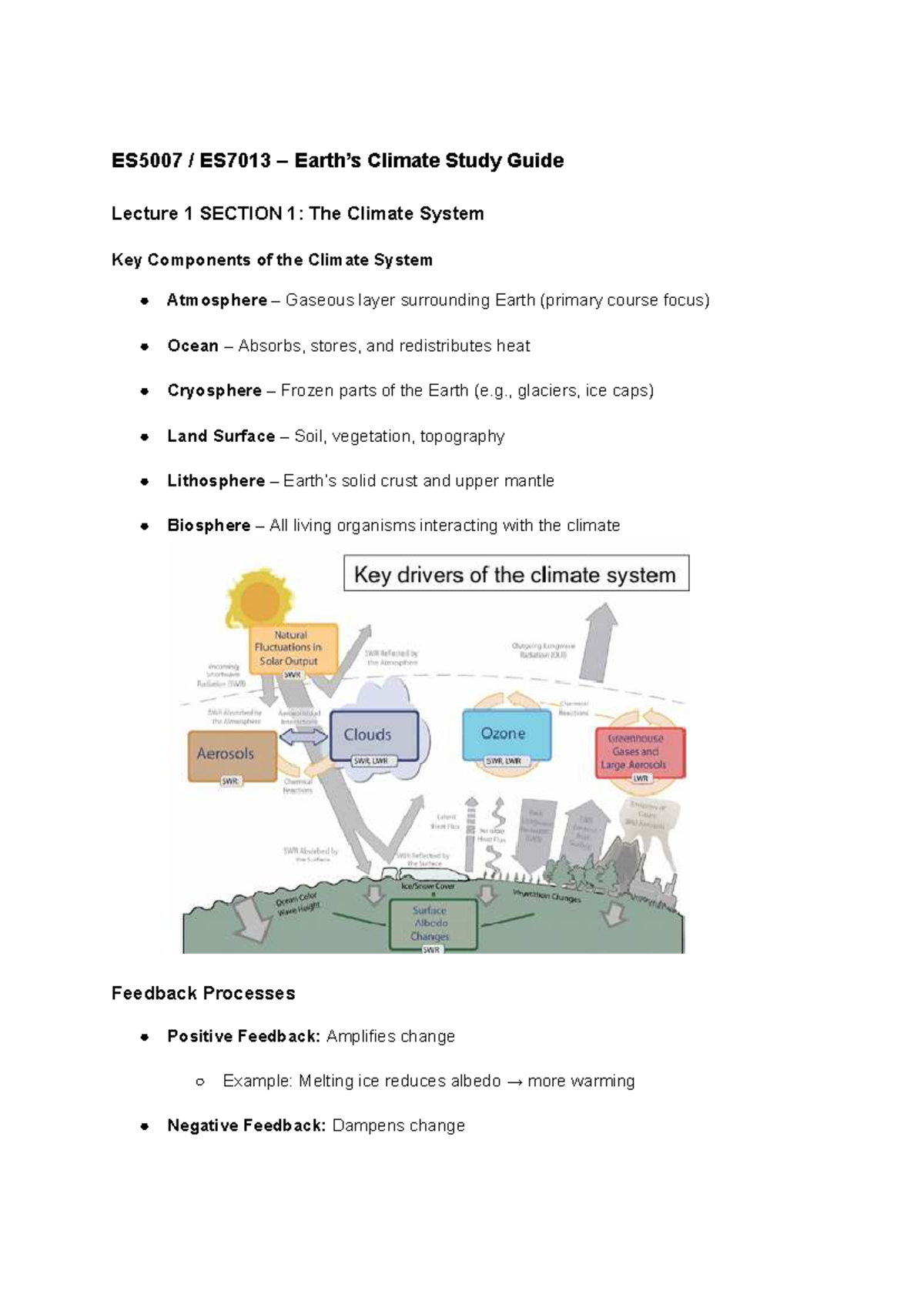 ES5007 Climate Study Guide: Lecture 1 & 2 Overview - Studocu