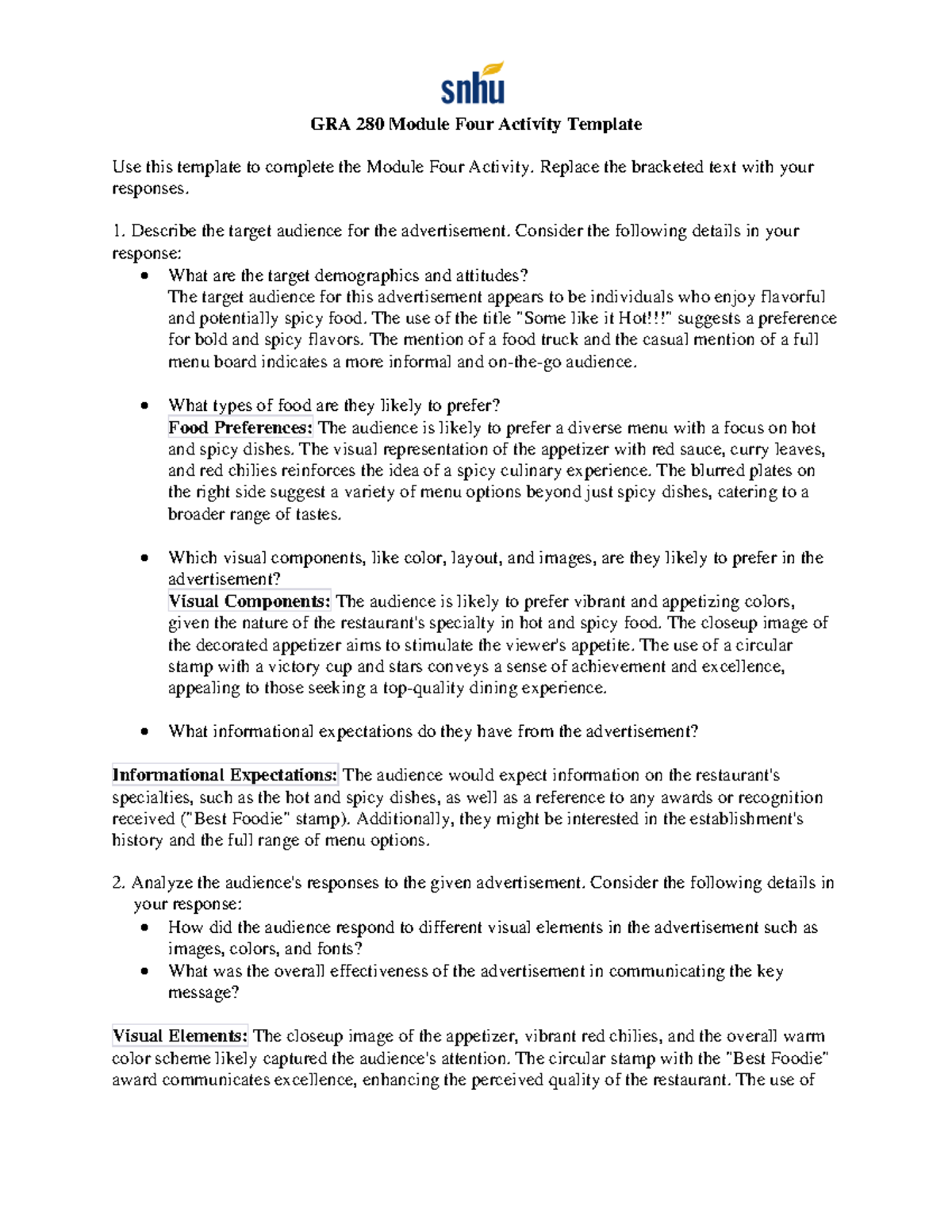 GRA 280 Module Four Activity: Analyzing Advertisement Effectiveness ...