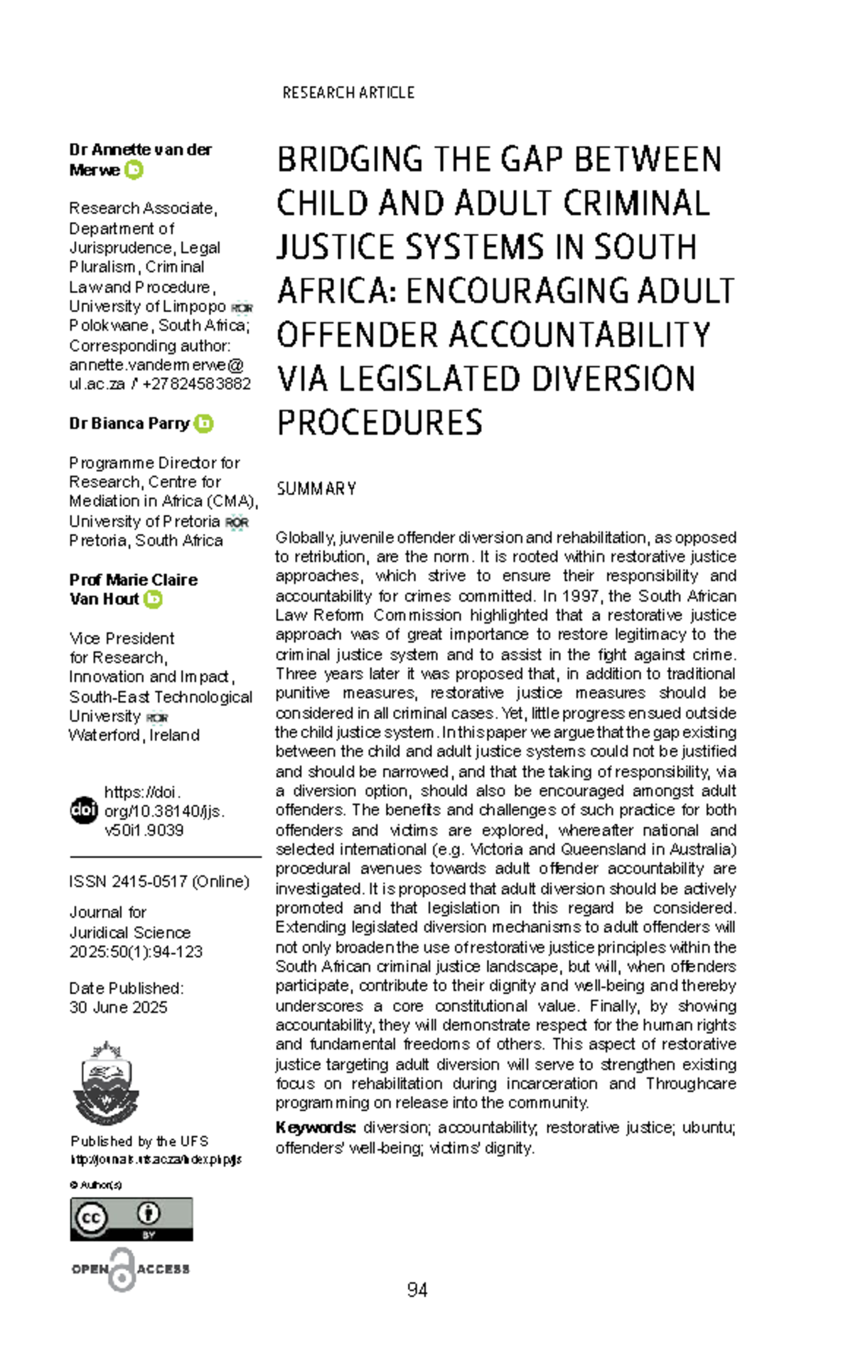 Bridging the Gap: Adult Offender Accountability in South Africa (JUR ...