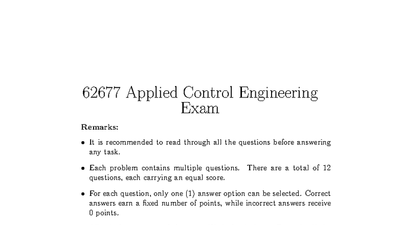 62677 Applied Control Engineering Back Exam Solutions - Studocu