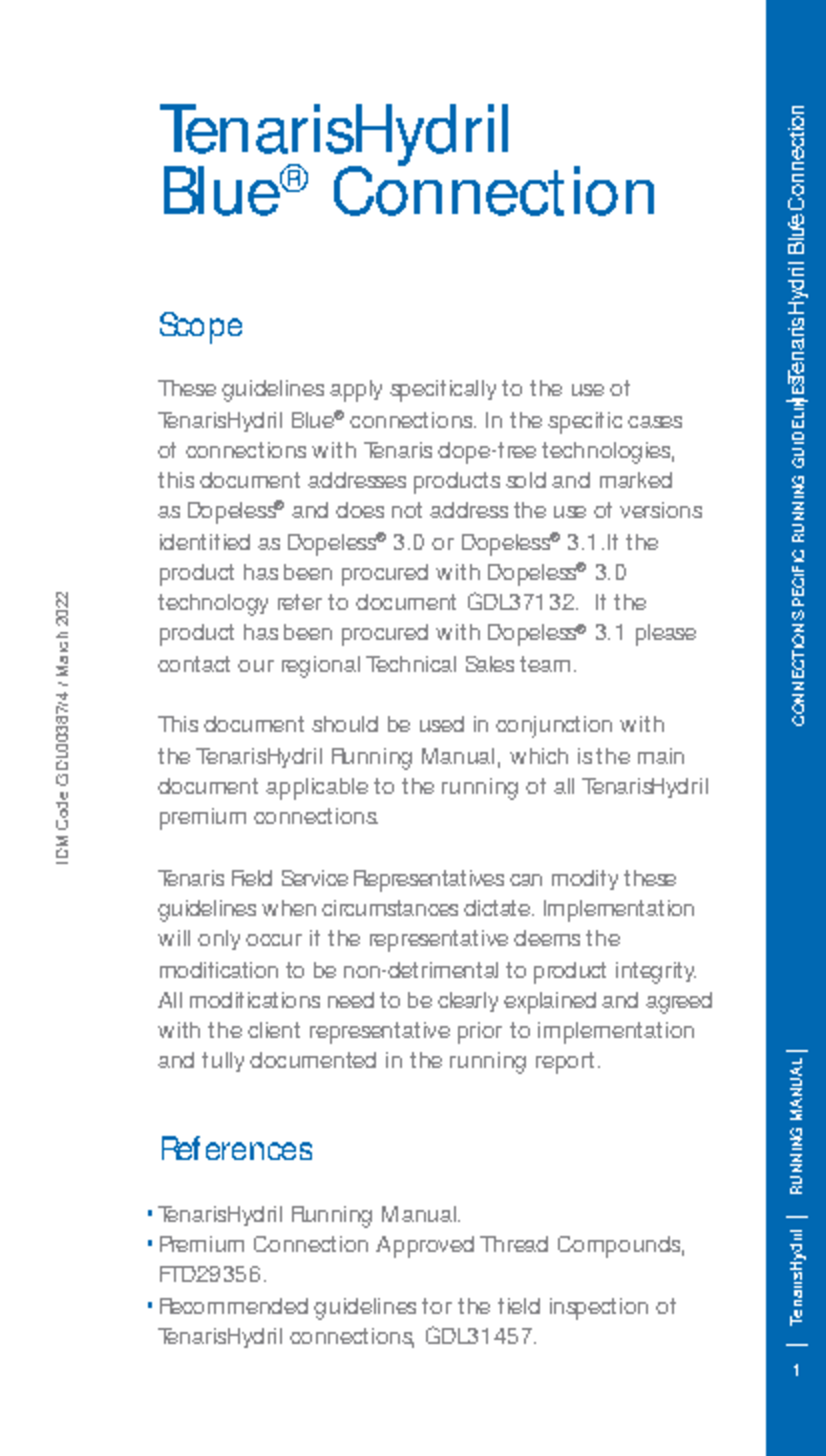TenarisHydril Blue® Connection Running Guidelines (IDM GDL00387/4 ...