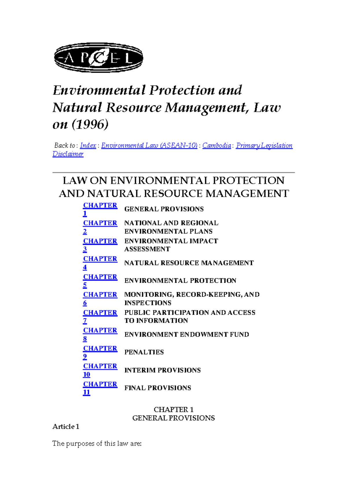 Environmental Protection and Natural Resource Management Law (1996 ...