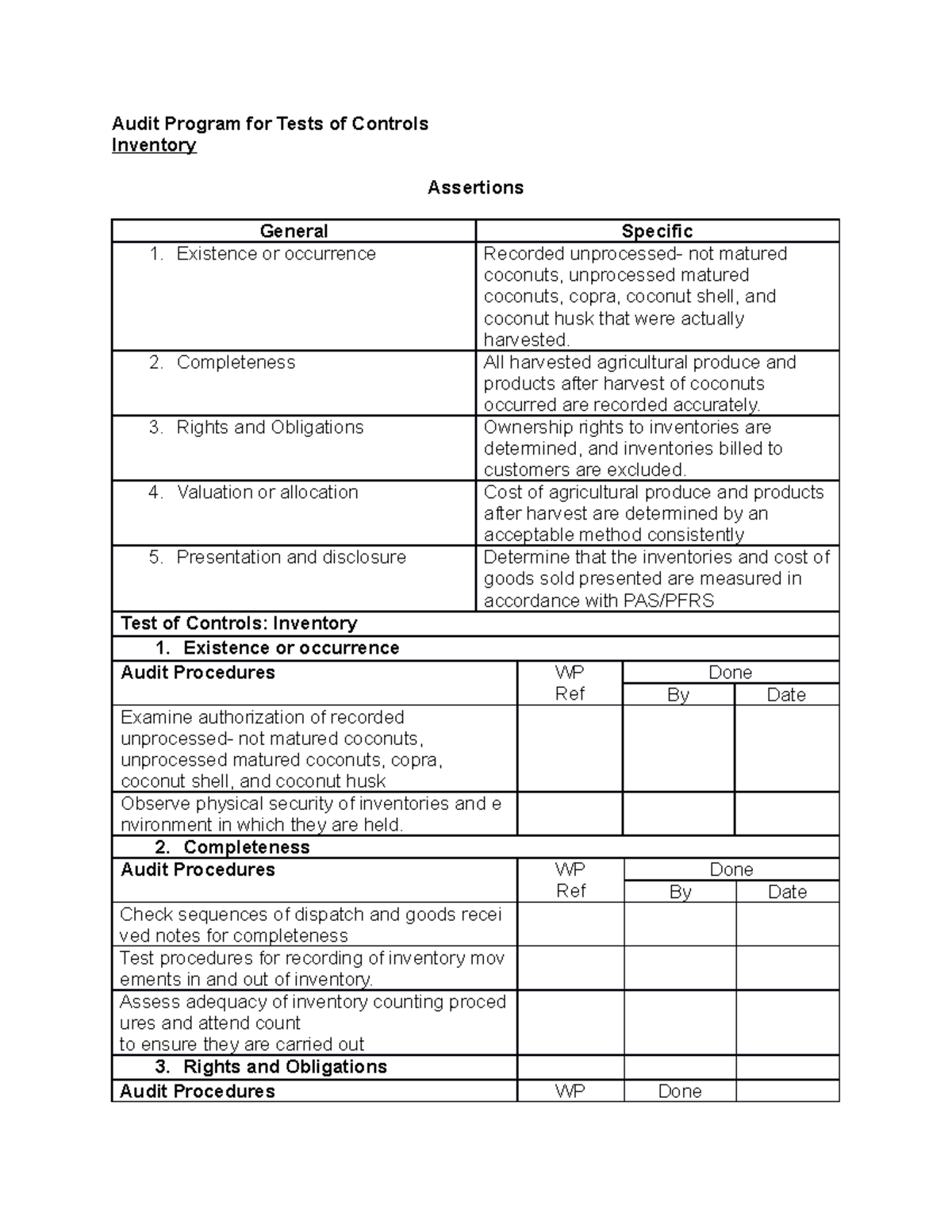 Test-of-Controls (TOC) - Inventory, Biological Assets, PPE Procedures ...
