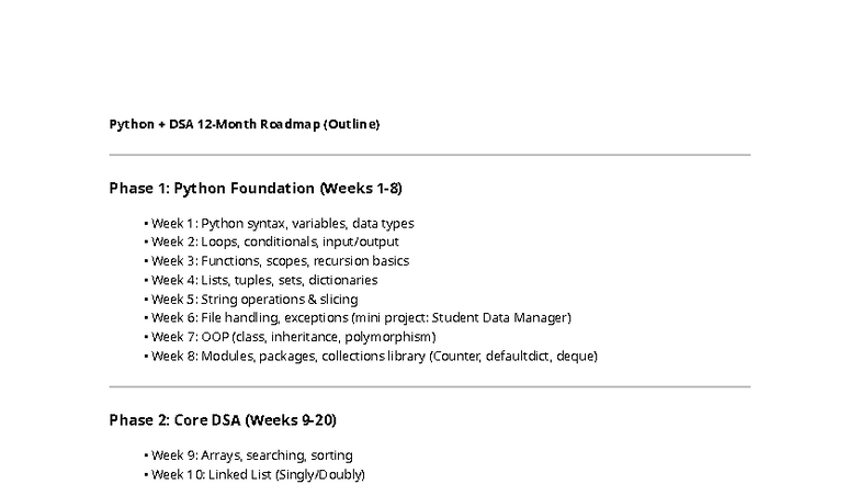 Python DSA Roadmap: Comprehensive Outline for Mastery - Studocu