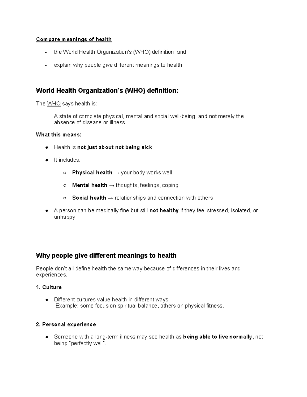 Comparing Health Definitions: WHO Insights and Personal Perspectives ...