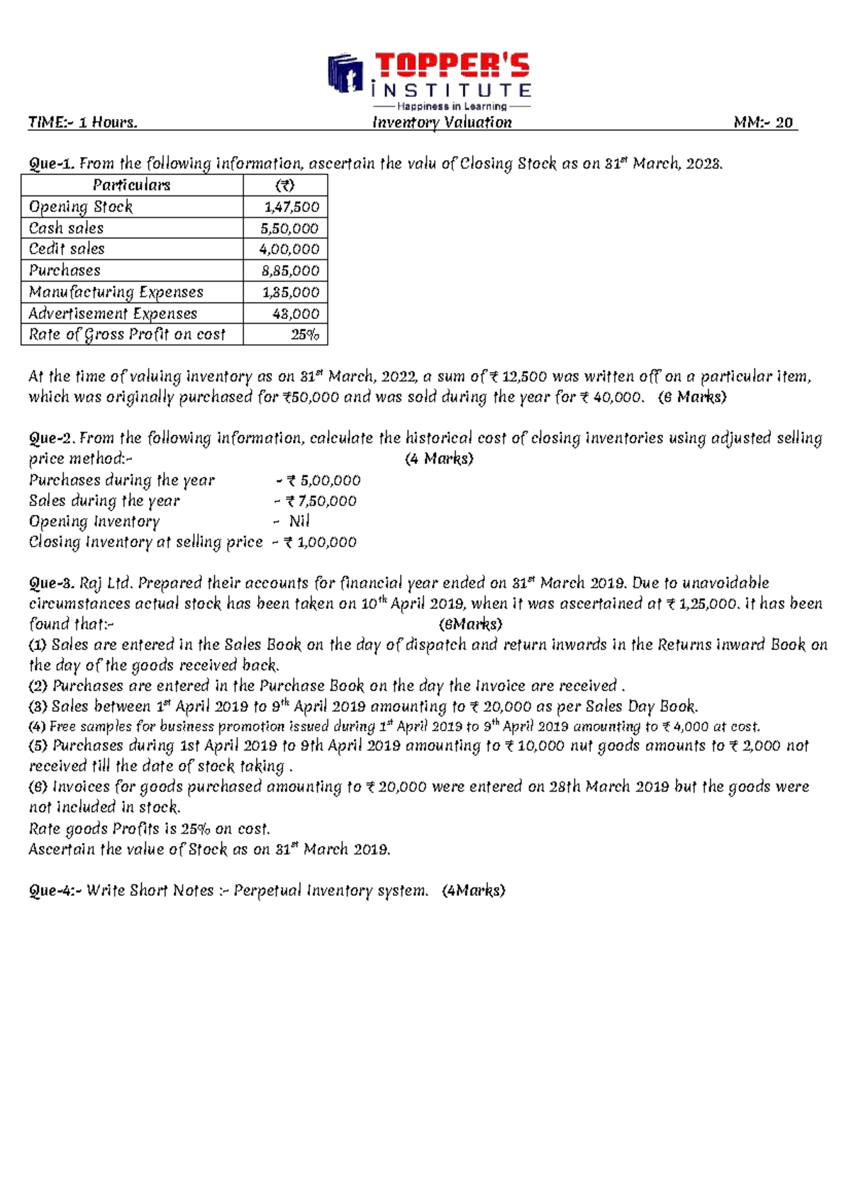 Inventory Valuation & Closing Stock Calculation (ACC 1 Hours) - Studocu