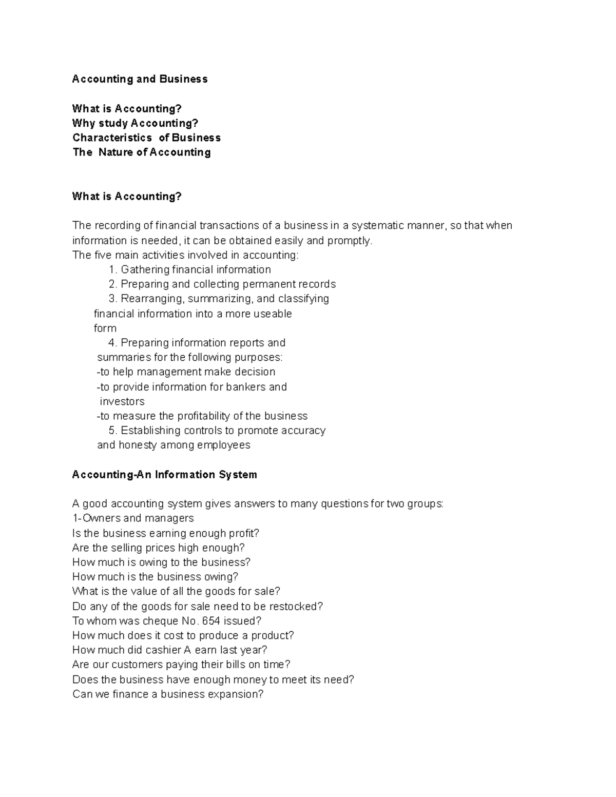 Accounting and Business - The five main activities involved in ...