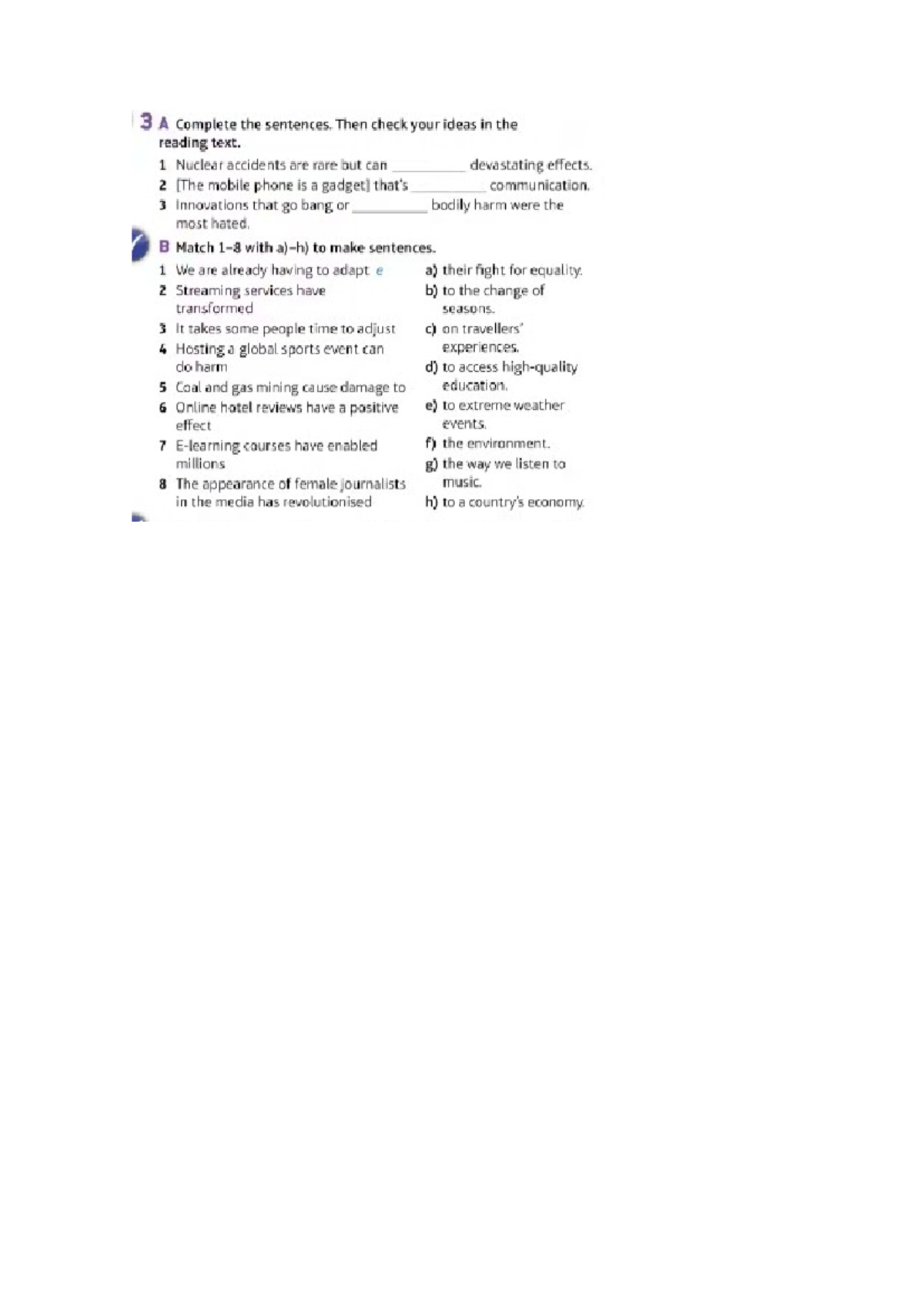 Doc1 - Apunte: Sentence Completion & Matching Exercises - Studocu