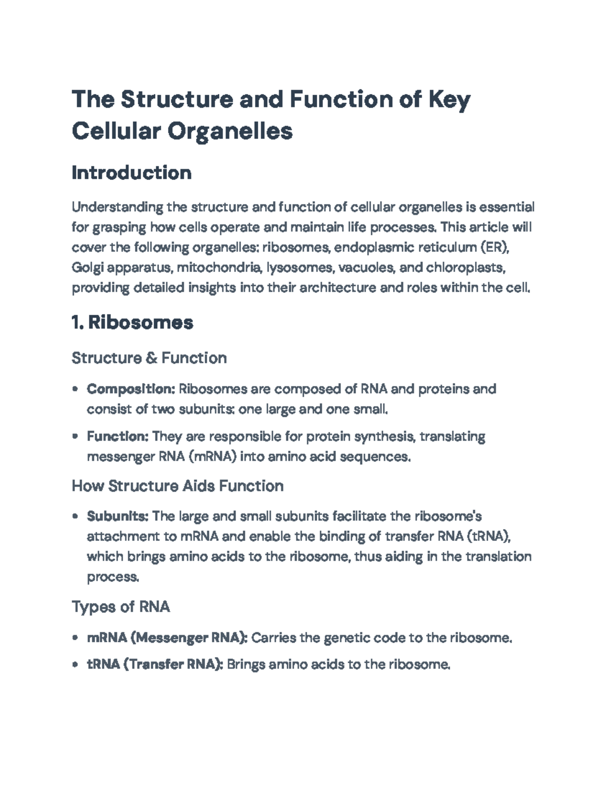Cellular Organelles: Structure and Function Overview (BIOL101) - The Structure and Function of ...