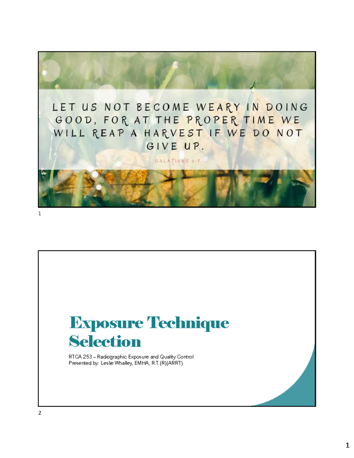Radiographic Exposure Techniques and Quality Control - RTCA 253 Handout ...