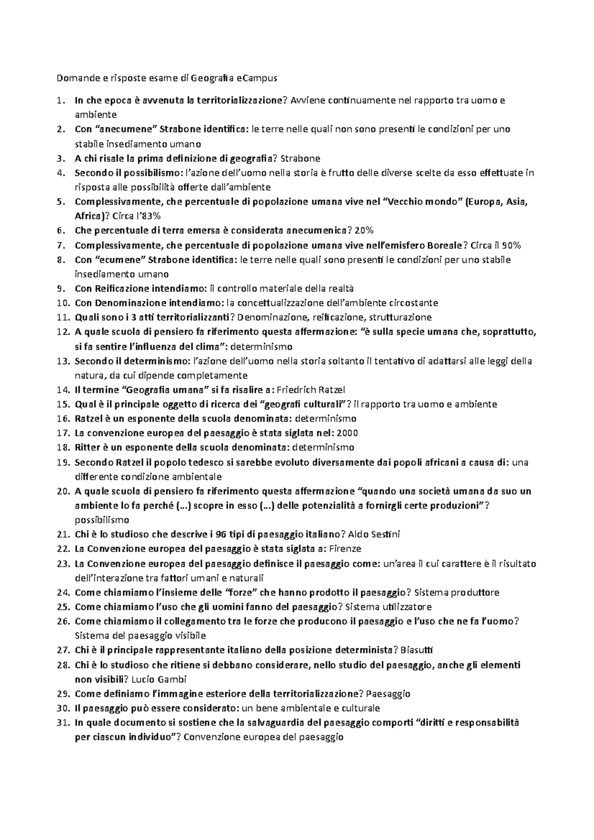 Domande e risposte esame di Geografia e Campus - Domande e risposte esame di Geografia eCampus ...