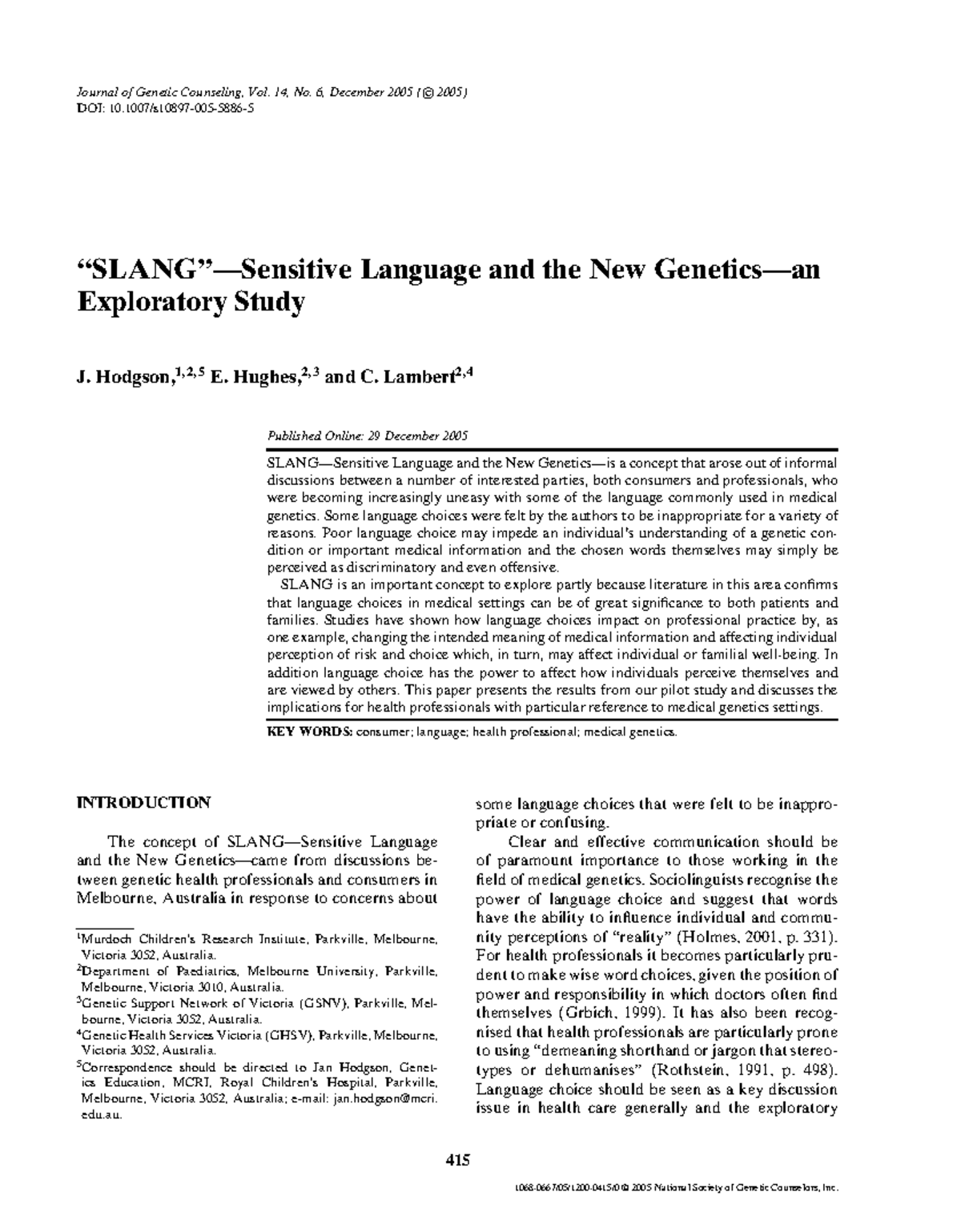 Sensitive Language and the New Genetics: An Exploratory Study - Studocu