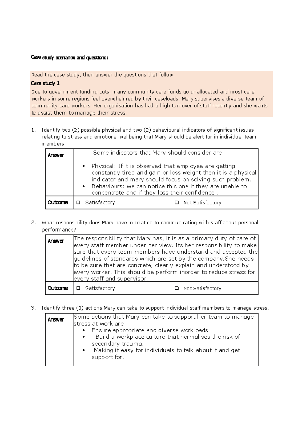Case Study Scenarios with Answers for Stress Management Support - Studocu