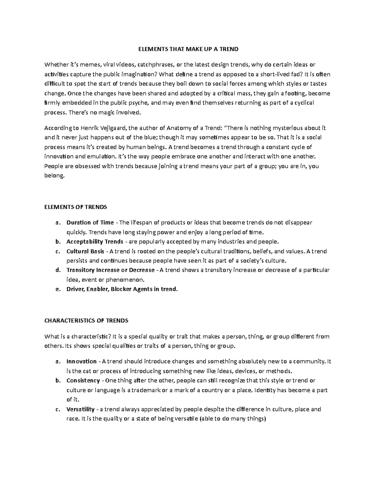 Elements of Trends: Understanding Their Impact on Society Notes - Studocu