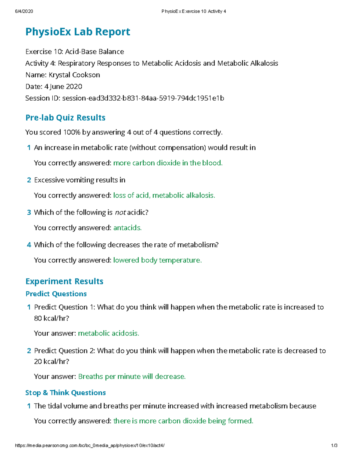 PhysioEx 10: Lab Report on Respiratory Responses to Acidosis - Studocu