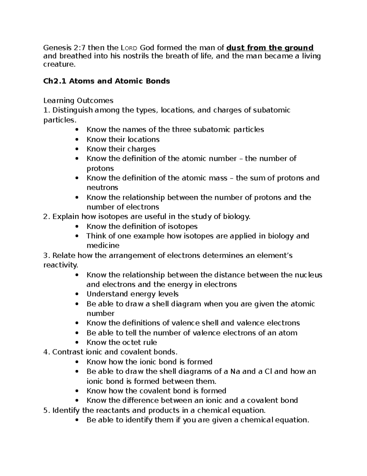 Chemistry 101: Atoms, Bonds & Bio Applications Notes - Studocu