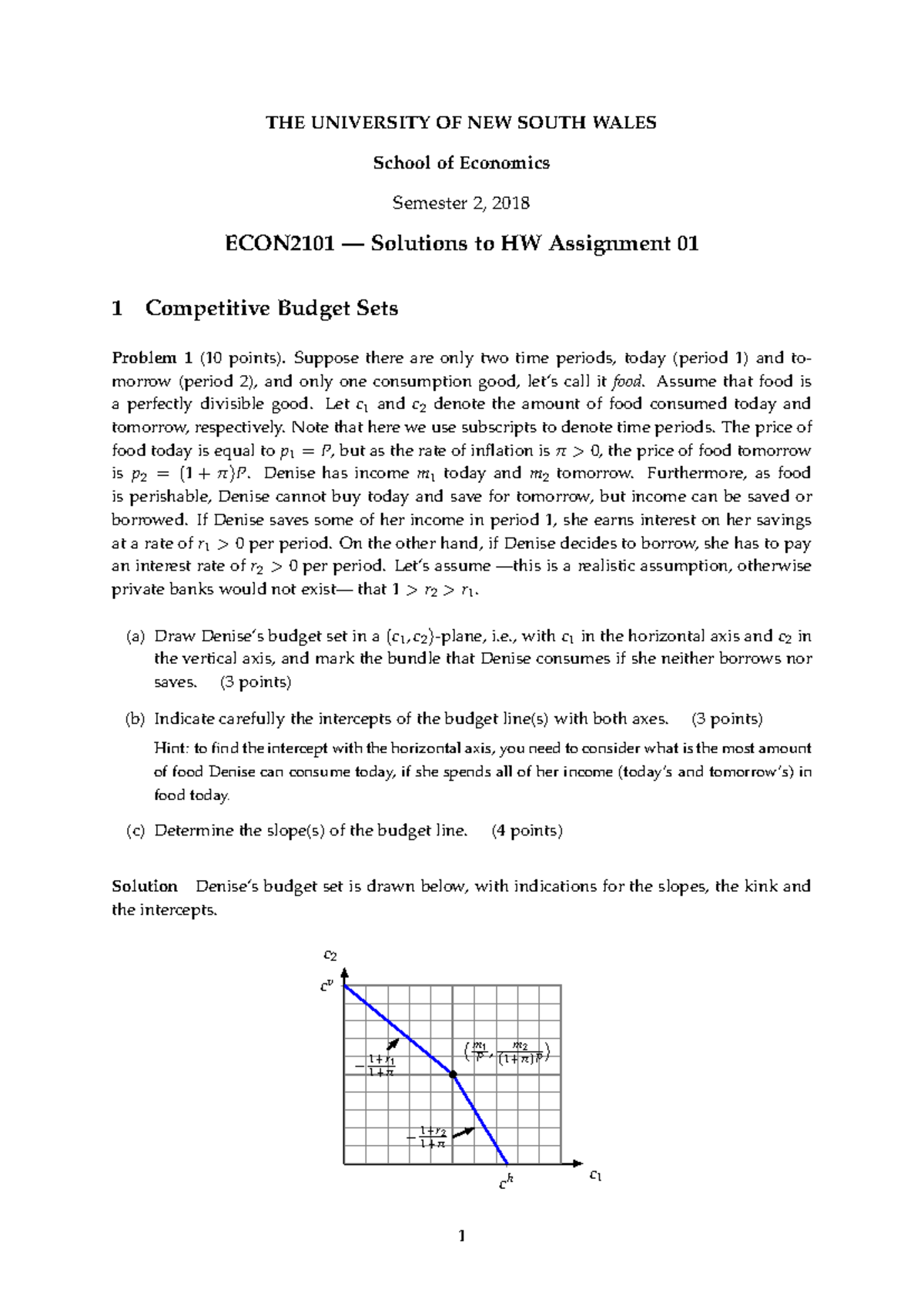 Homework 1 Solution - Updated ECON2102 - THE UNIVERSITY OF NEW SOUTH ...
