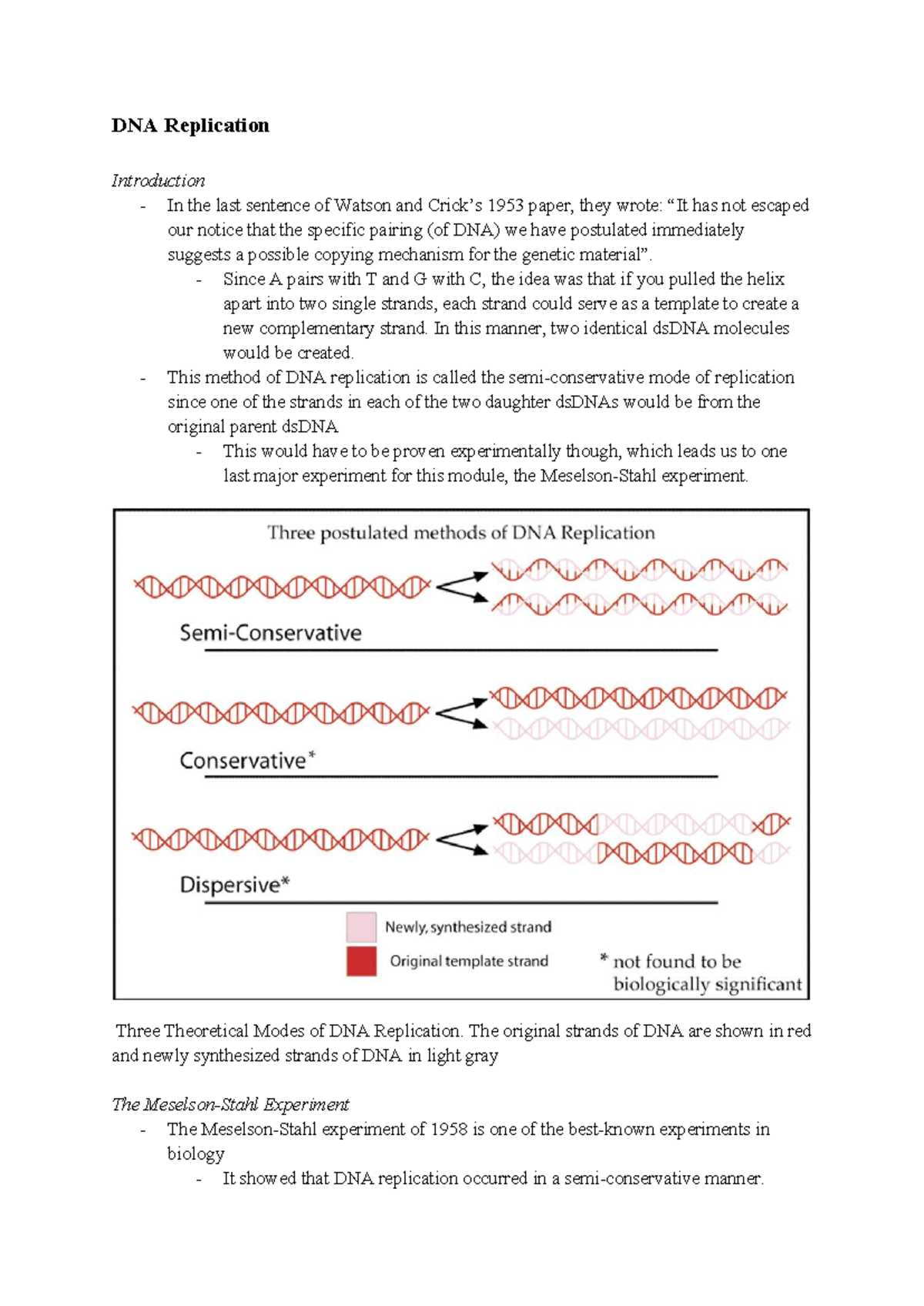 Lesson 15: Understanding DNA Replication Mechanisms and Experiments ...